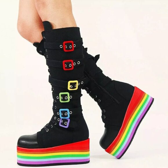 Shoes | Womens 6 65 Punk Gothic Rainbow Cosplay Platform Wedges Heel ...